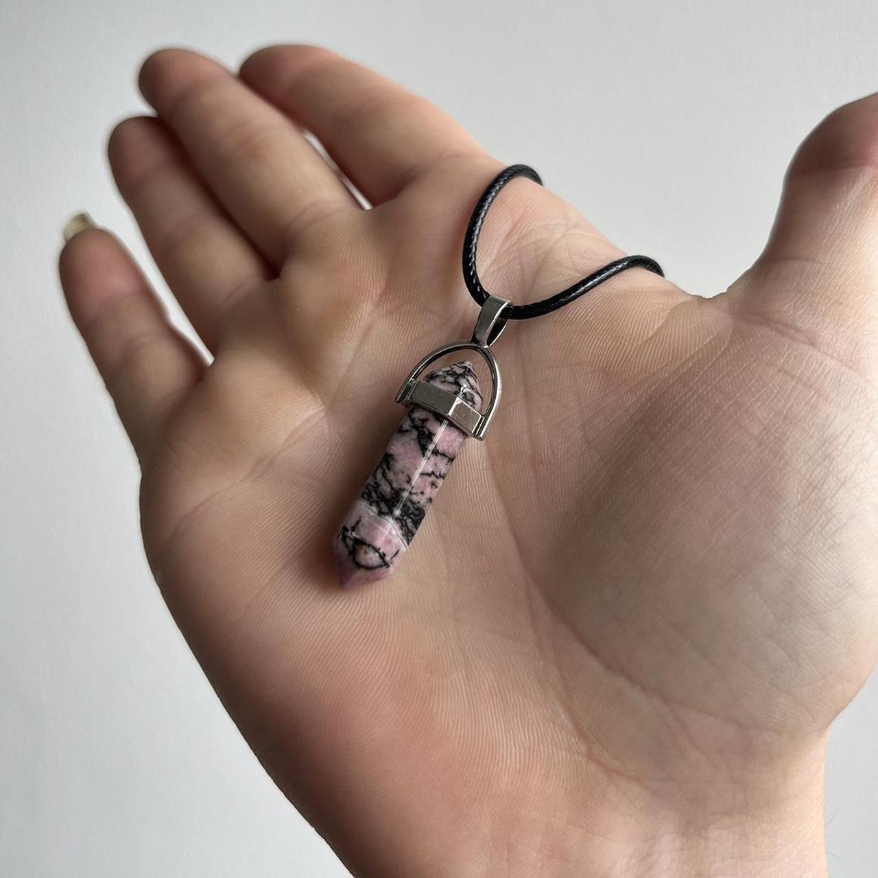 Rhodonite bullet gemstone pendant necklace - On... - Depop