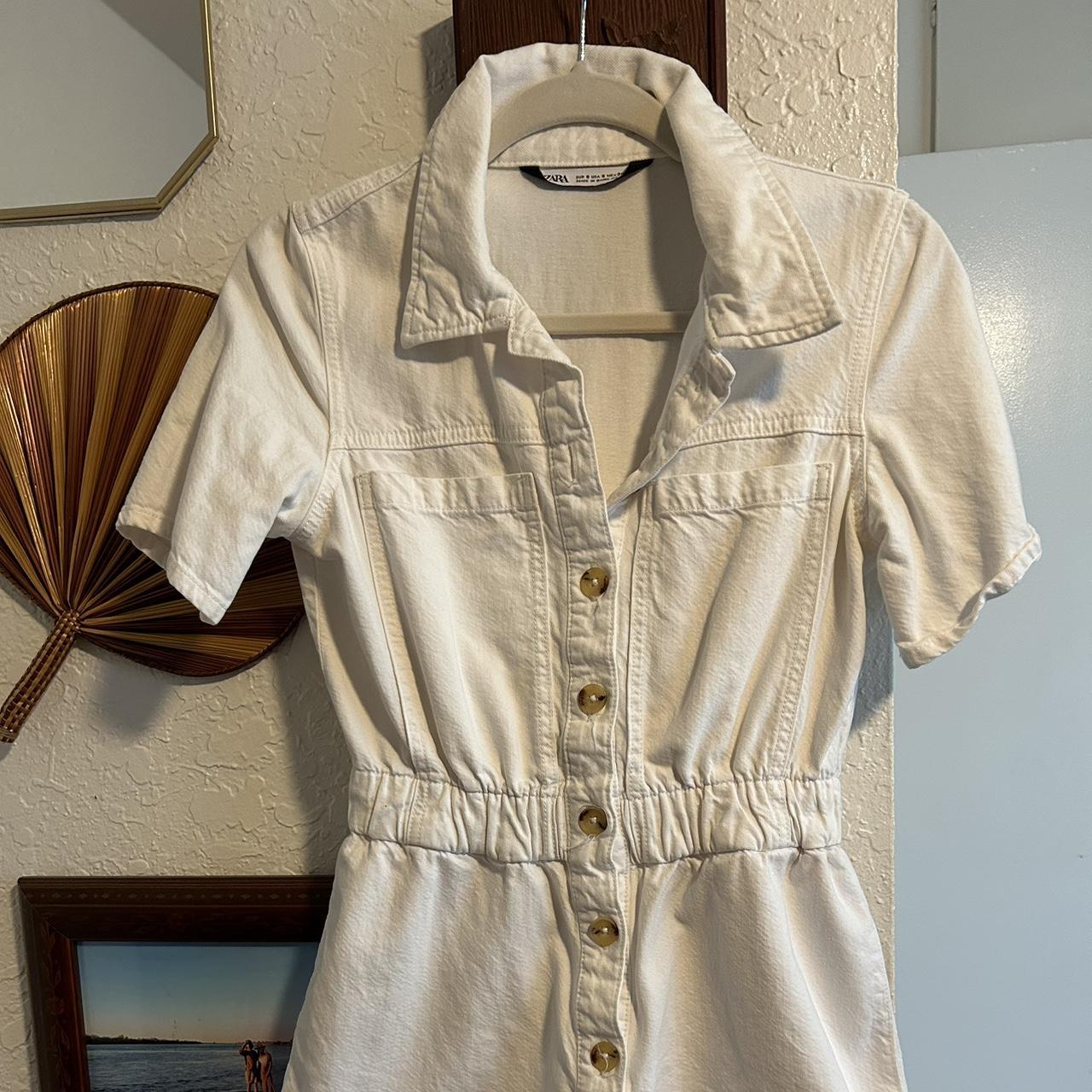 Zara White Button Up Jumpsuit Romper Size Small - Depop