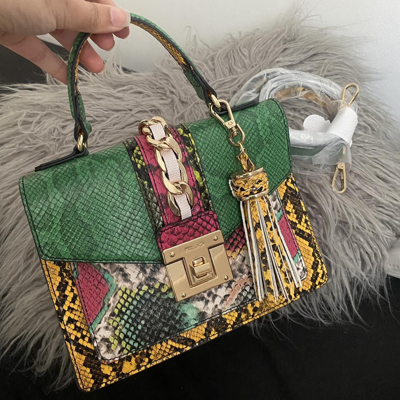 Aldo green snake print crossbody bag Used it once... - Depop
