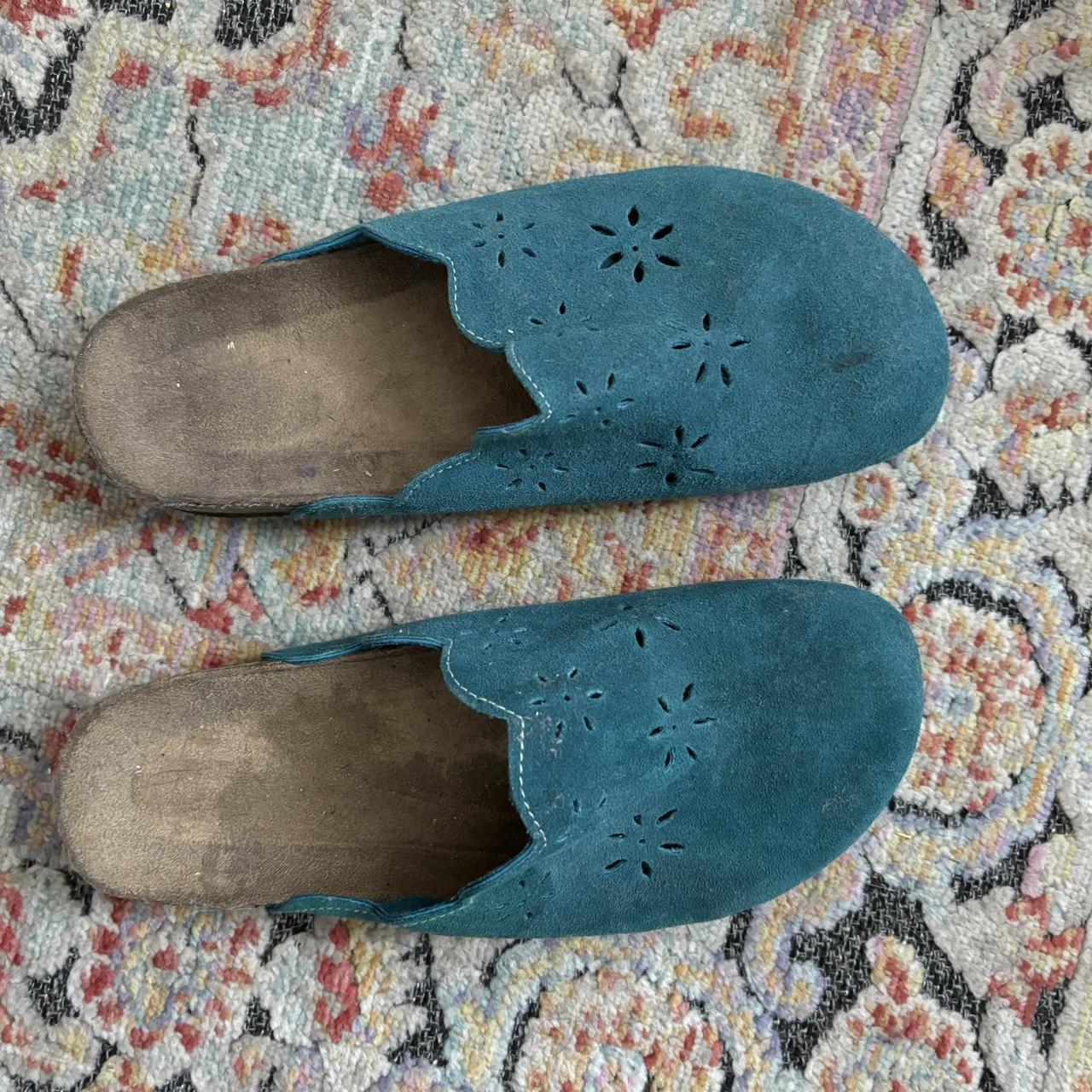 Blue suede clogs a few stains/marks - Depop