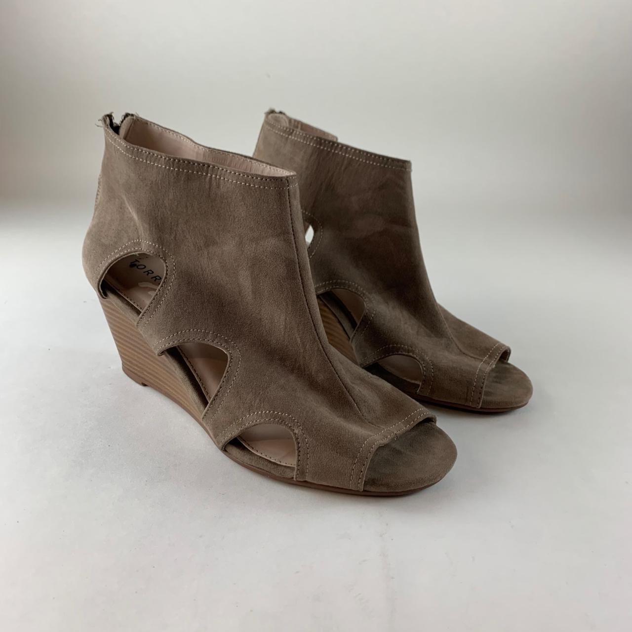 WIDE Torrid Shoes Light Brown Sueded Peep Toe Cutout... - Depop