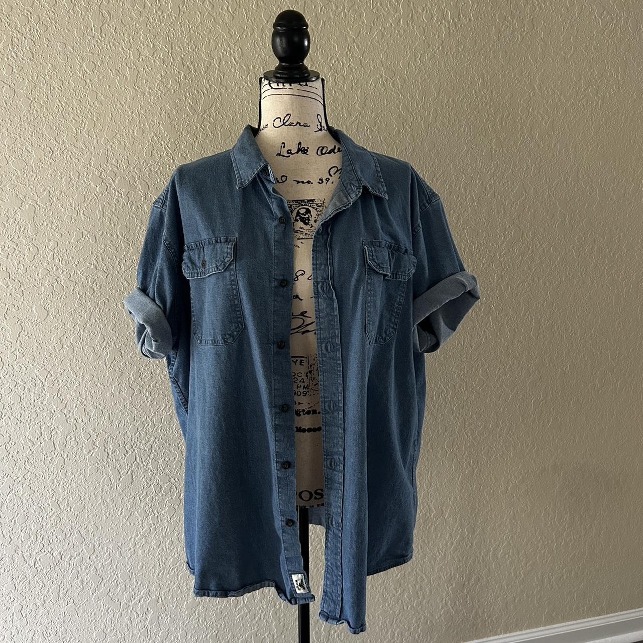 Wrangler denim button up short sleeve perfect... - Depop
