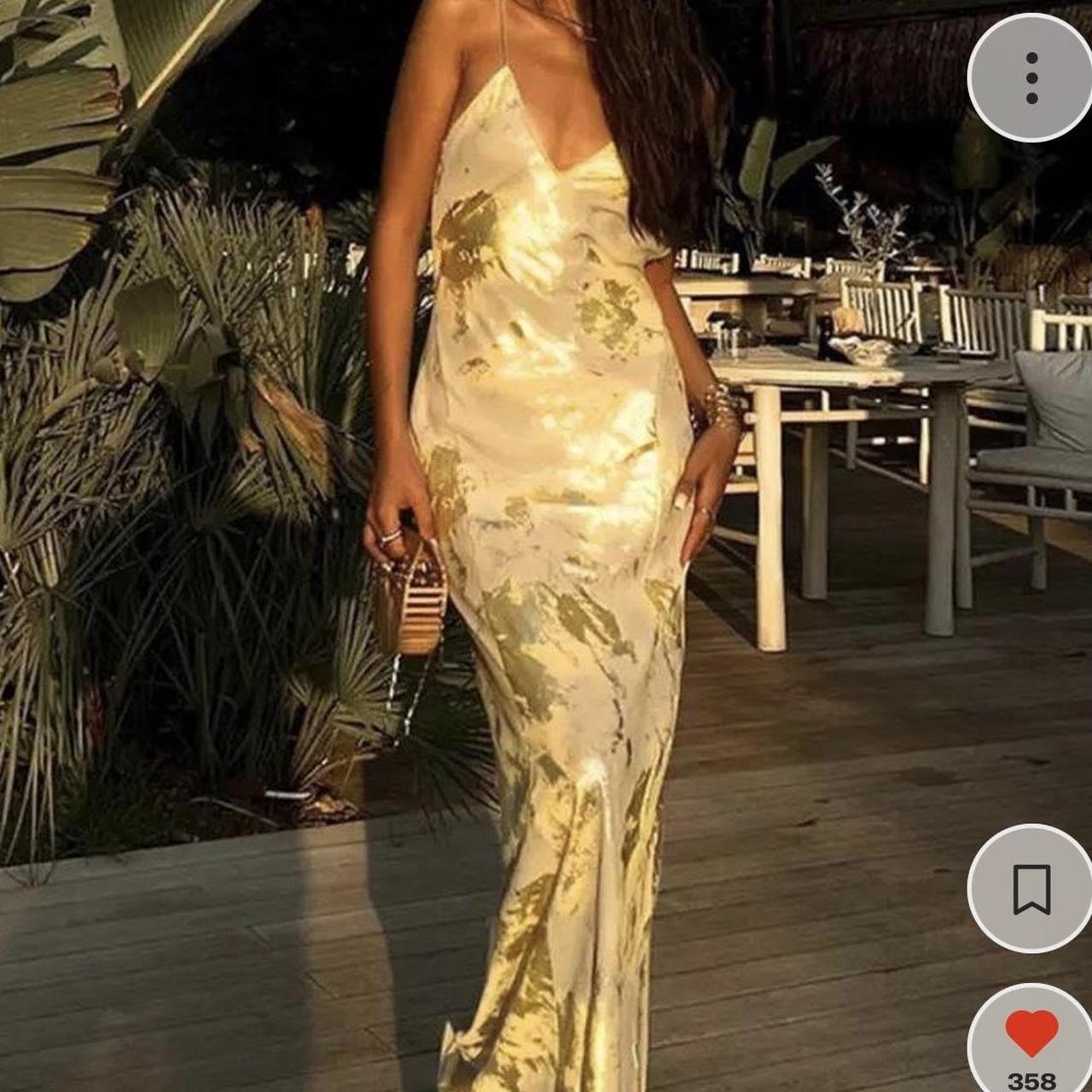 Gold backless maxi bodycon dress women Bought on... - Depop