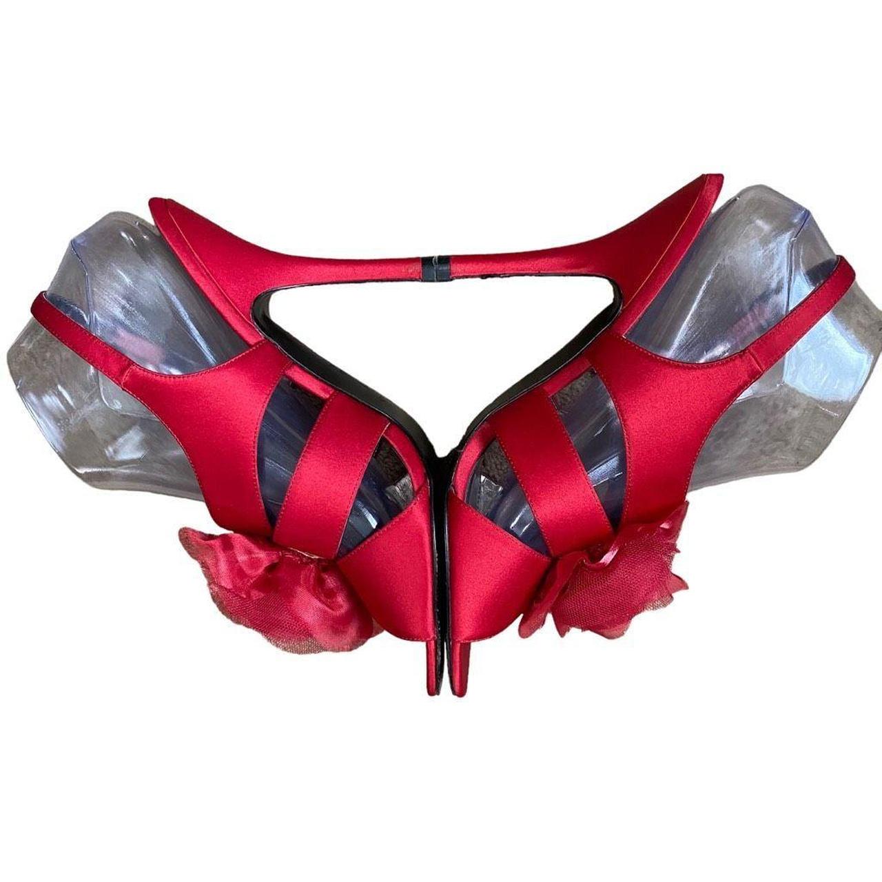 Nina Red Slingback 3” High Heels with Rose Size 9M... - Depop