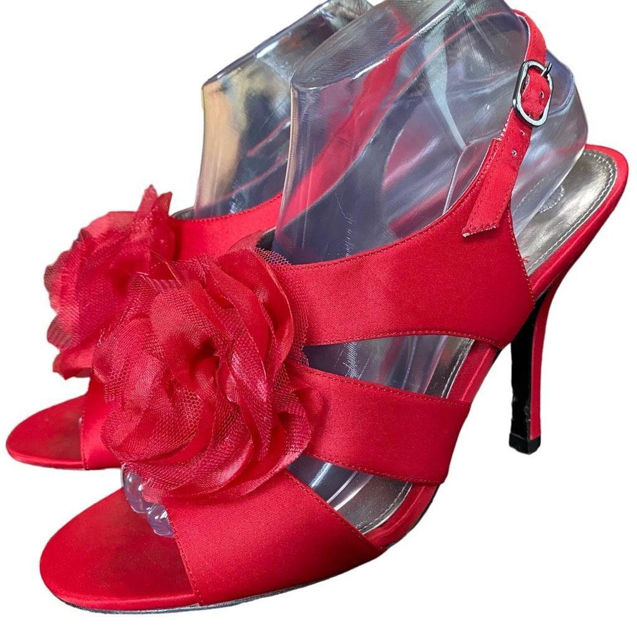 Nina Red Slingback 3” High Heels with Rose Size 9M... - Depop