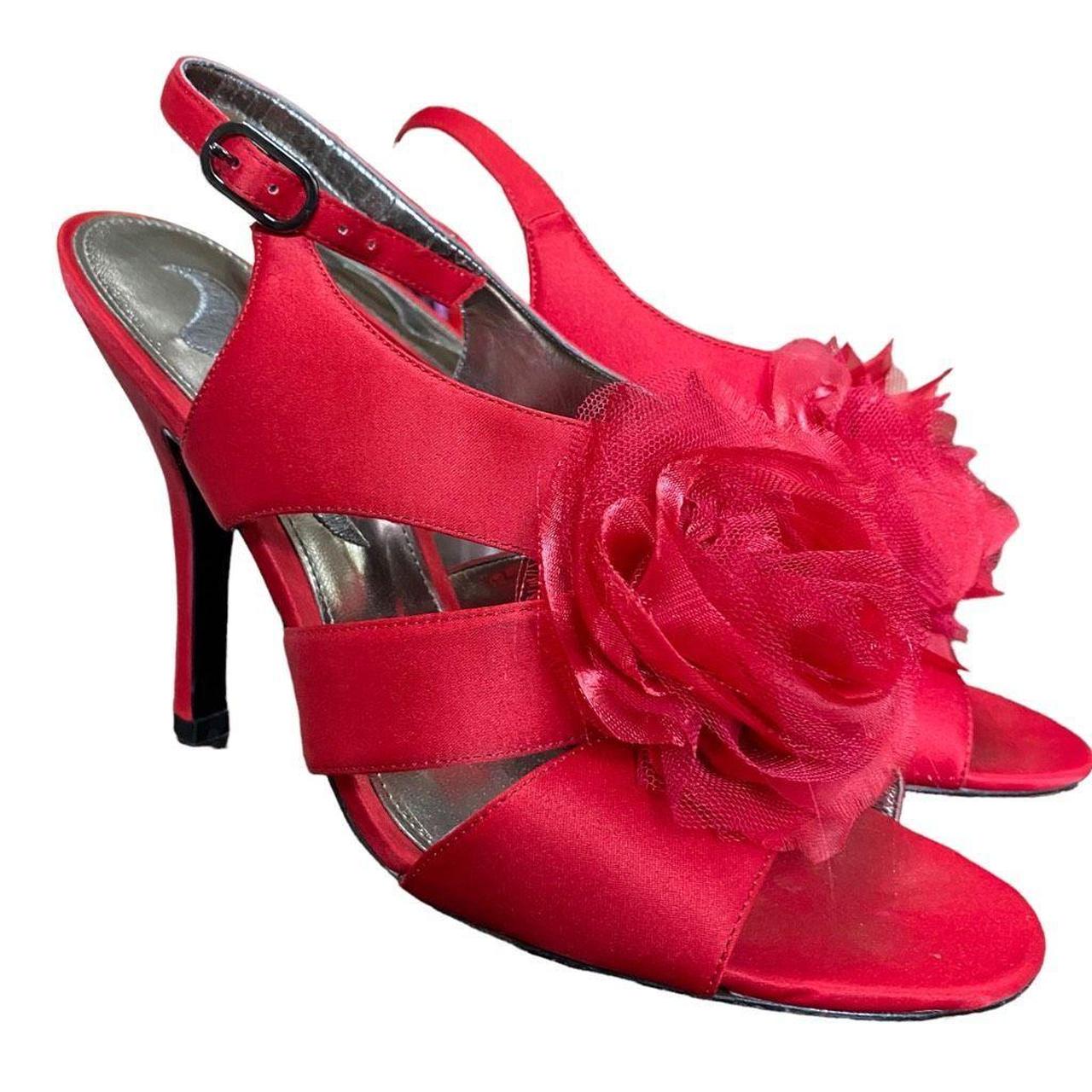 Nina Red Slingback 3” High Heels with Rose Size 9M... - Depop