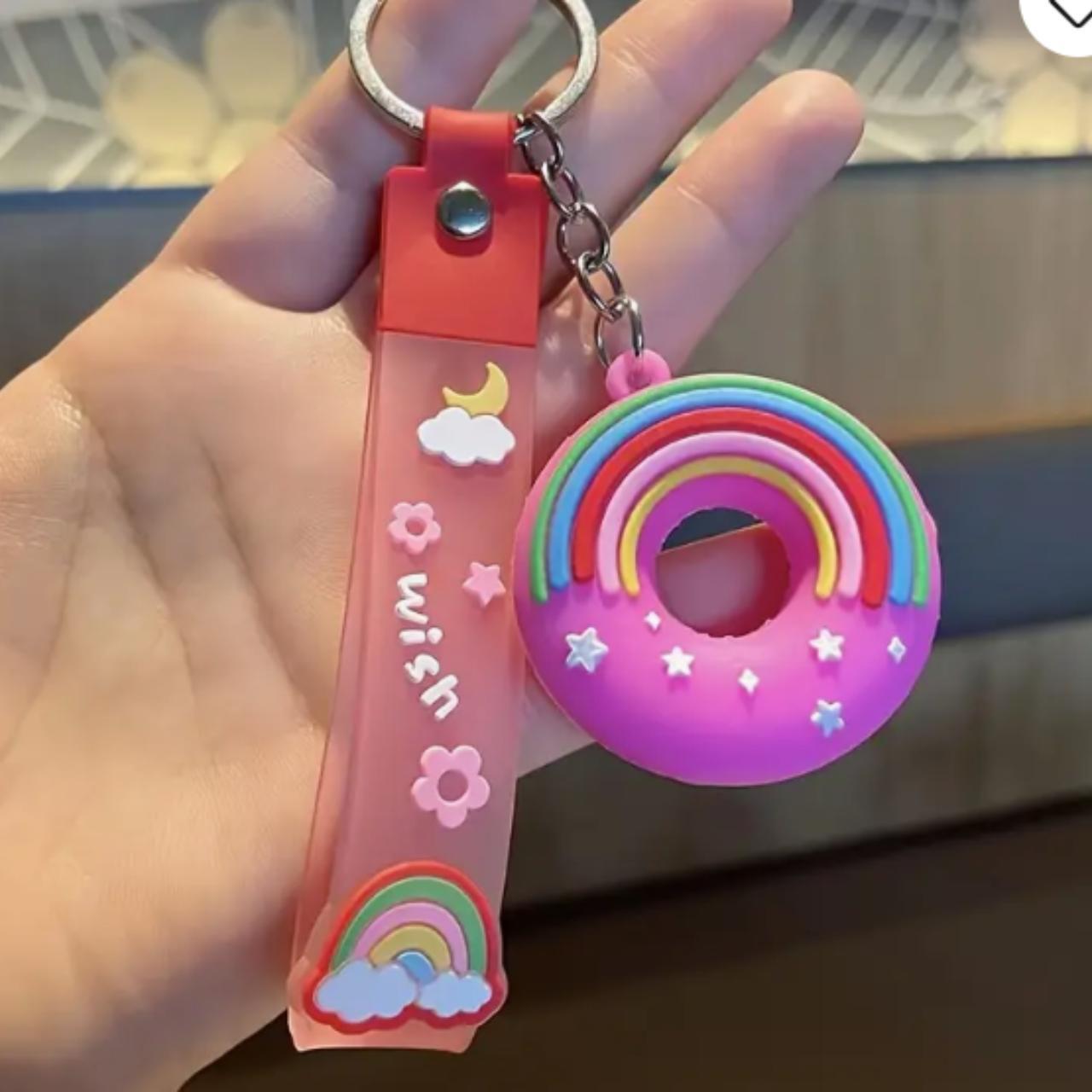 Gift cute Wristlet Rainbow Donut Keychain Bag Key... - Depop