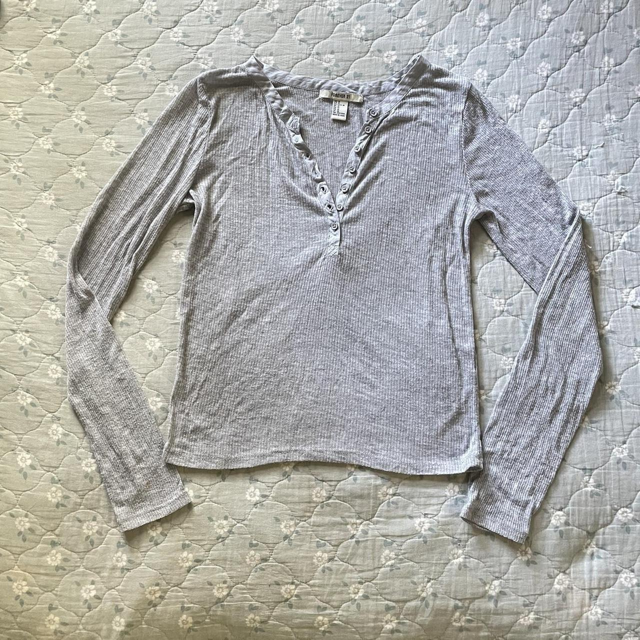 Grey Henley Style Long Sleeve Top Size M (Fits Like... - Depop