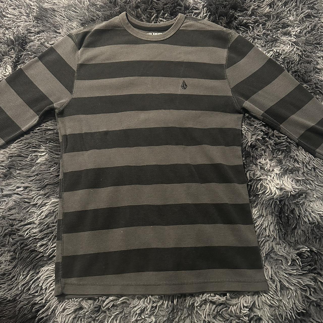 Volcom striped black and white long sleeve Medium... | Depop