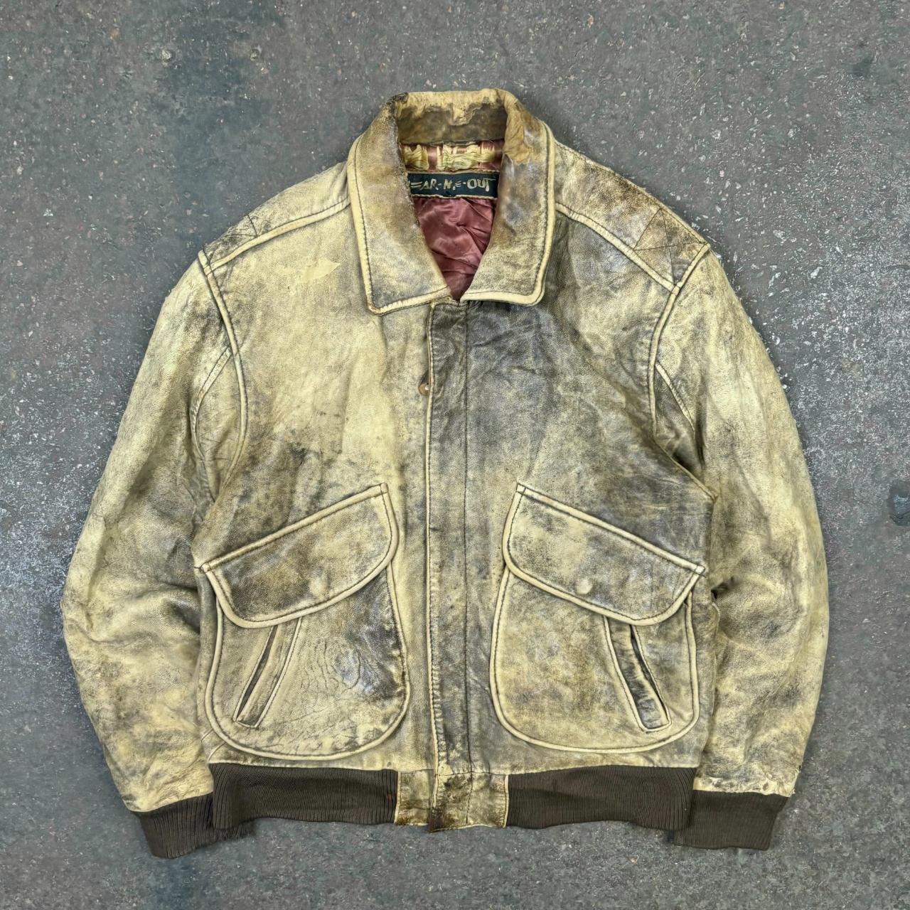 Vintage leather jacket 80s/90s A2 leather bomber... - Depop