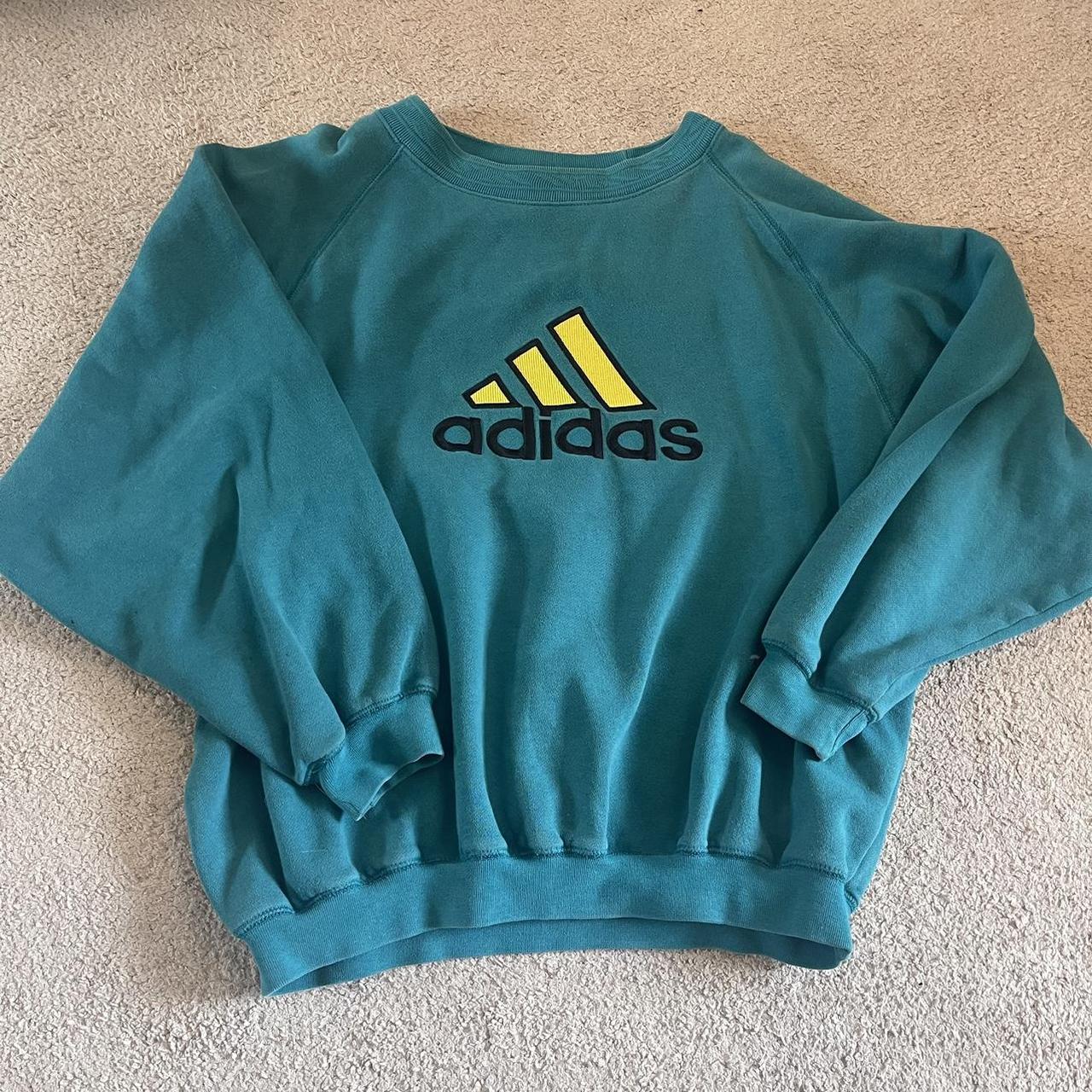 Vintage turquoise adidas jumper. Size M - Depop
