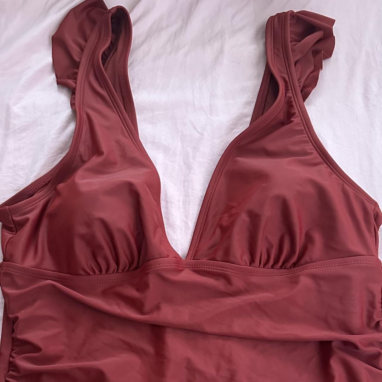 Maroon One Piece Bathing Suit Worn Once! Deep V... - Depop