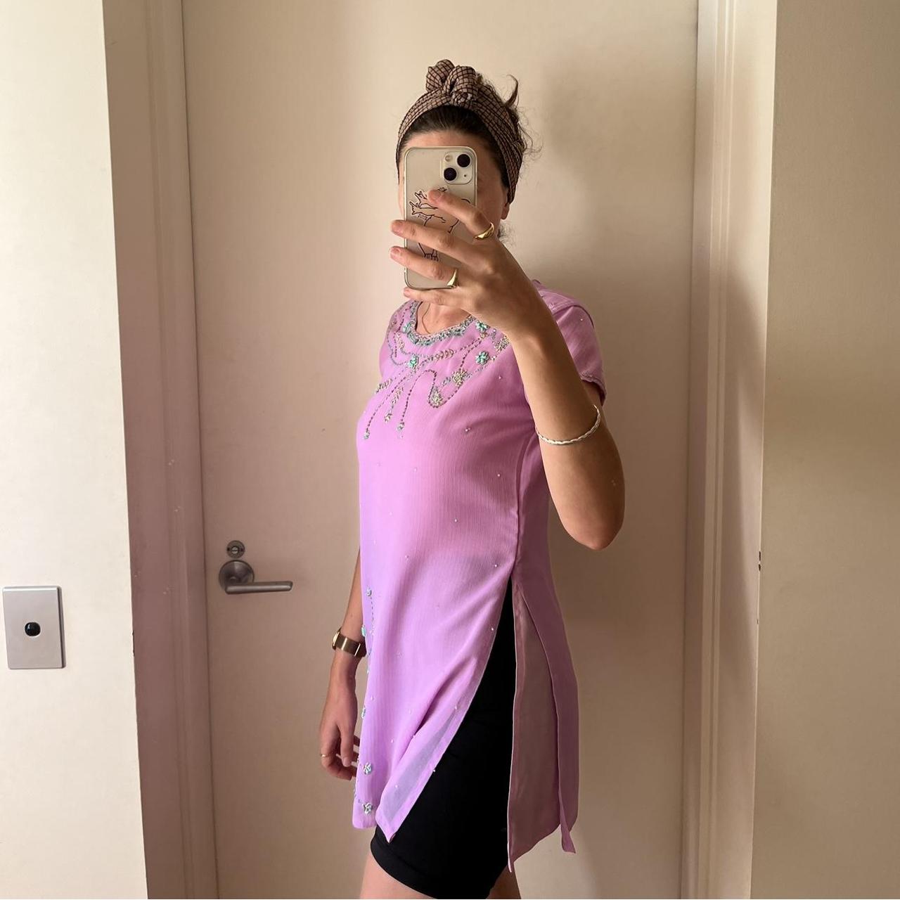 Pink Indian style tunic top/dress, with splits at... - Depop