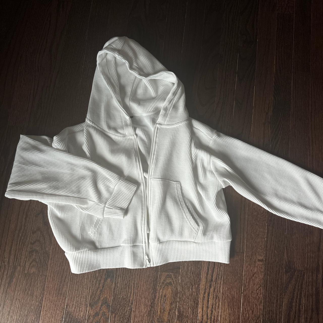 White zip up hoodie #hoodies waffle - Depop