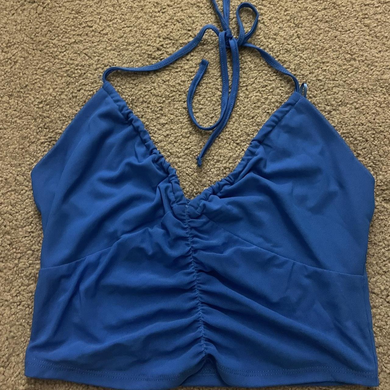 Blue holter neck top perfect for partys or can... - Depop