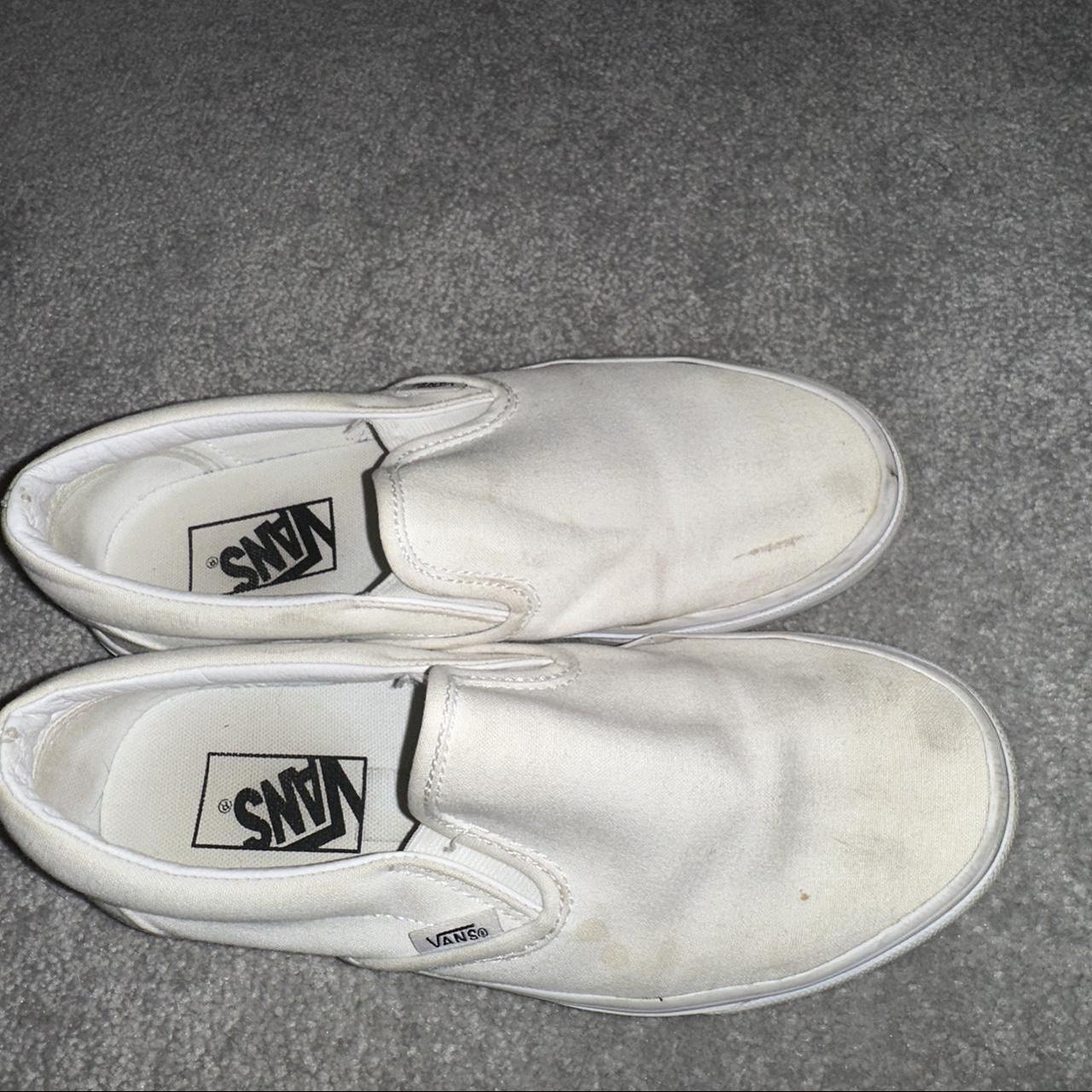 All white vans slip on size 6 mens/7.5 womens they... - Depop