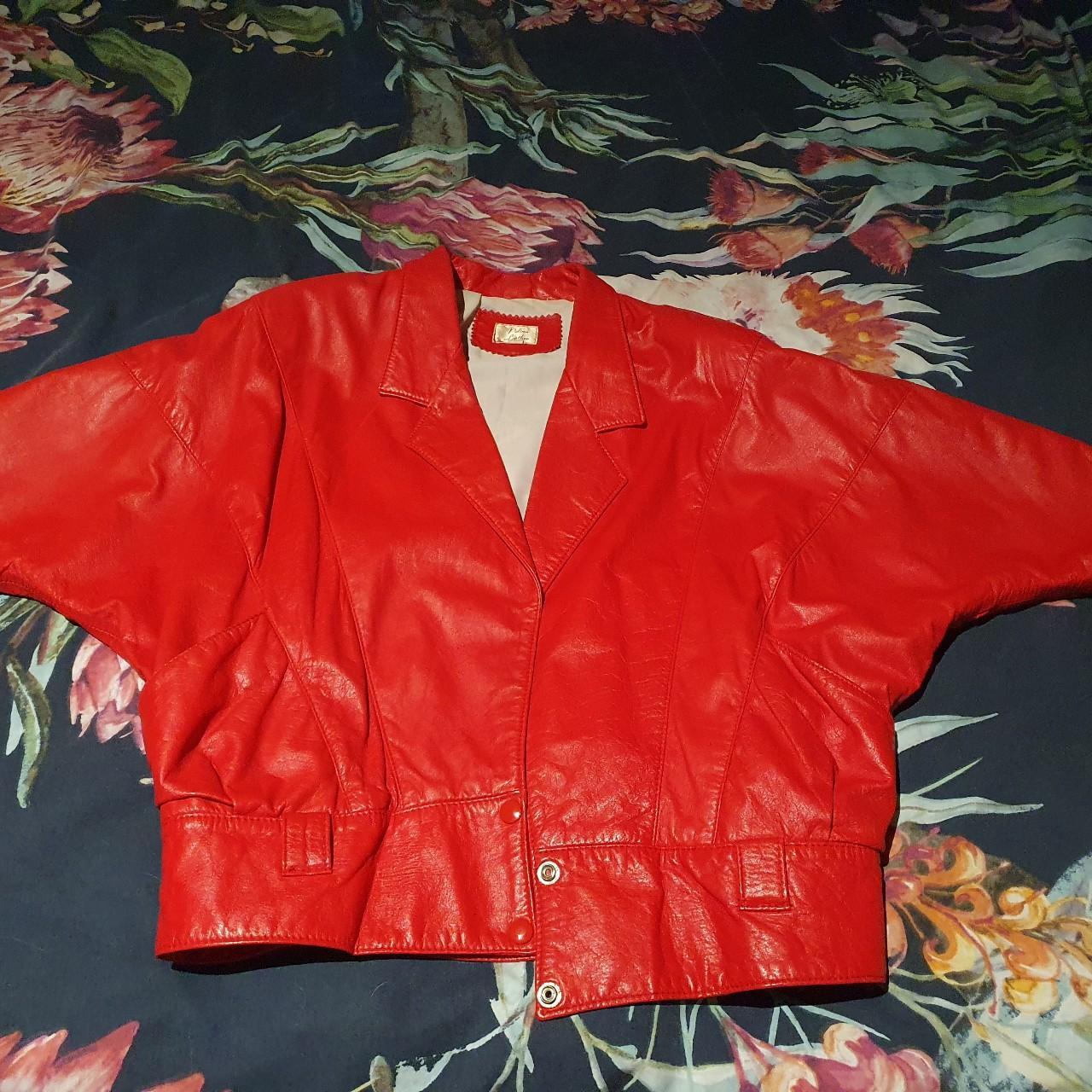 80s genuine red leather jacket by Pelino... - Depop