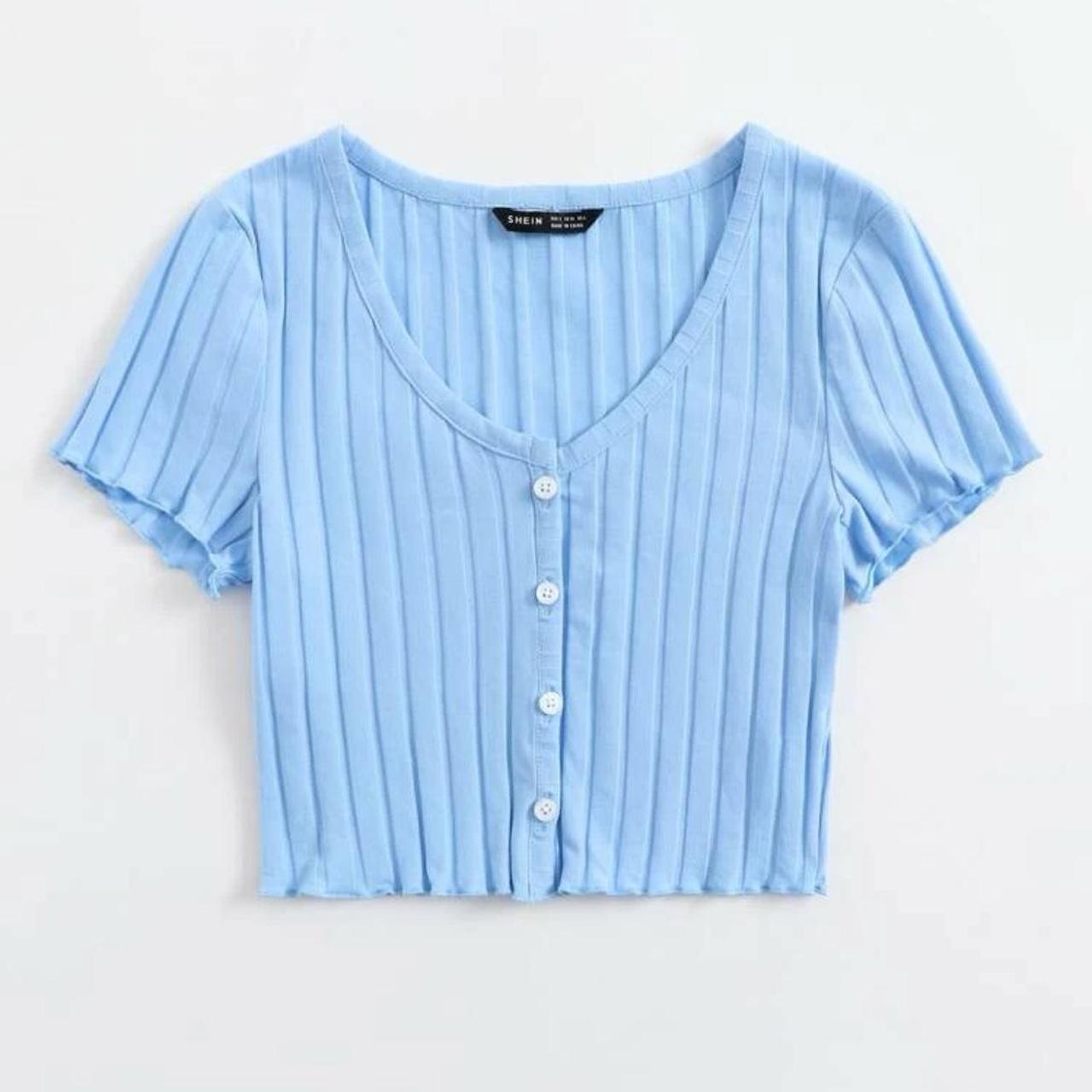 SHEIN Button Up Rib-Knit Crop Top - Depop