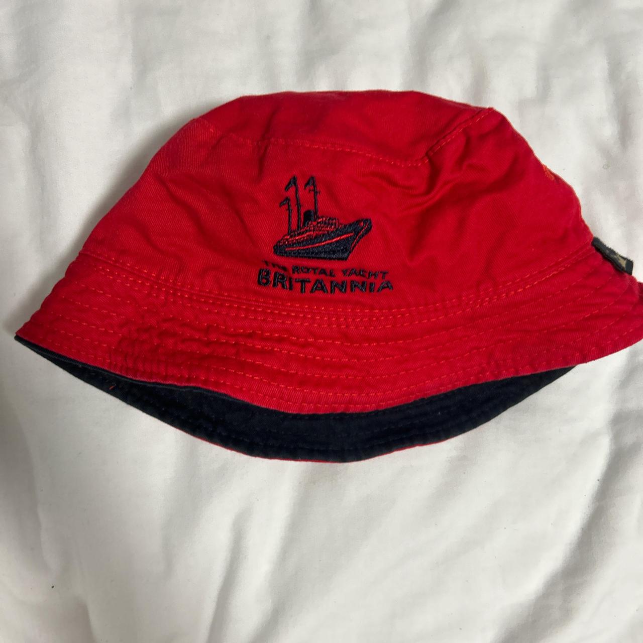 Red and navy blue Royal Yacht Britannia bucket hat - Depop