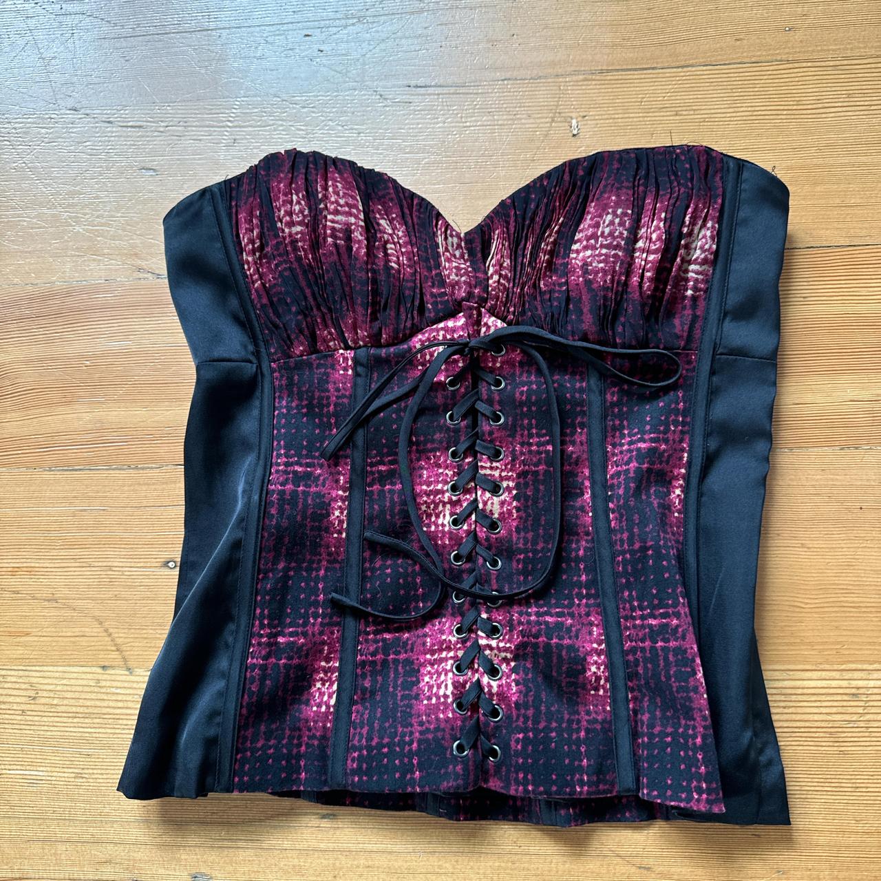 Bebe crepe and silk lace-up corset with boning. Size... - Depop