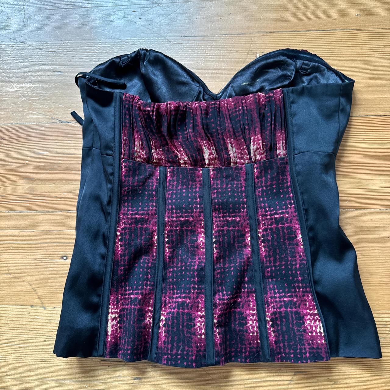 Bebe crepe and silk lace-up corset with boning. Size... - Depop