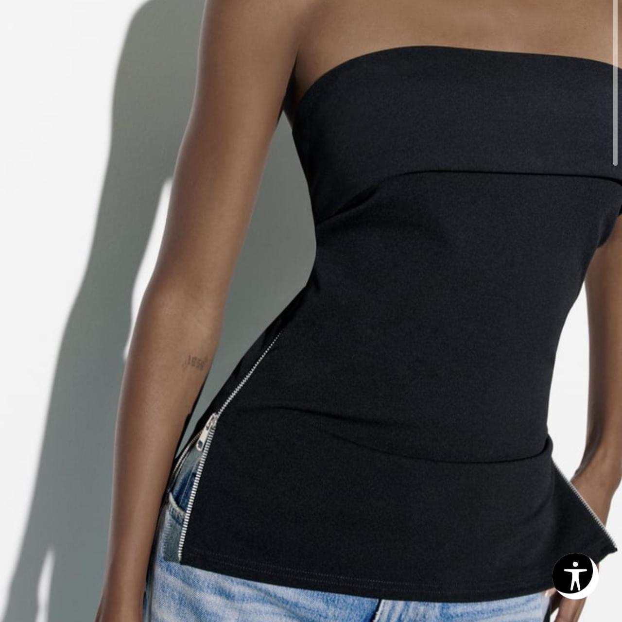 Zara Black Foldover Zipper Top with Zippers On Side... - Depop