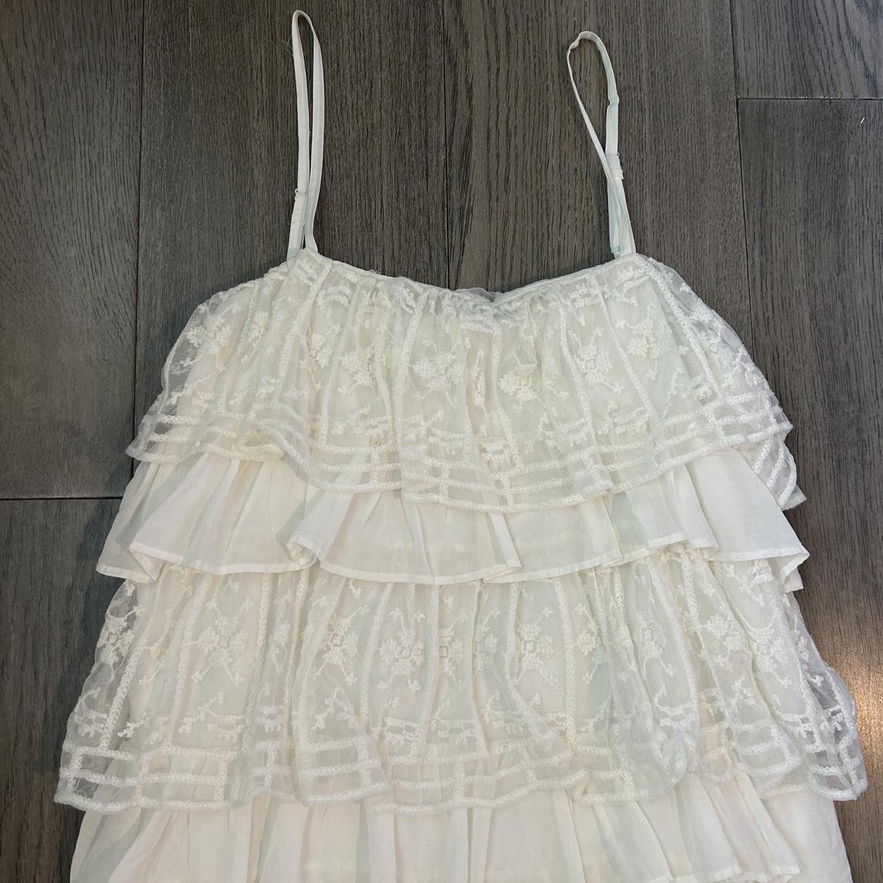 Zara White Ruffle Tiered mini dress — New without... - Depop