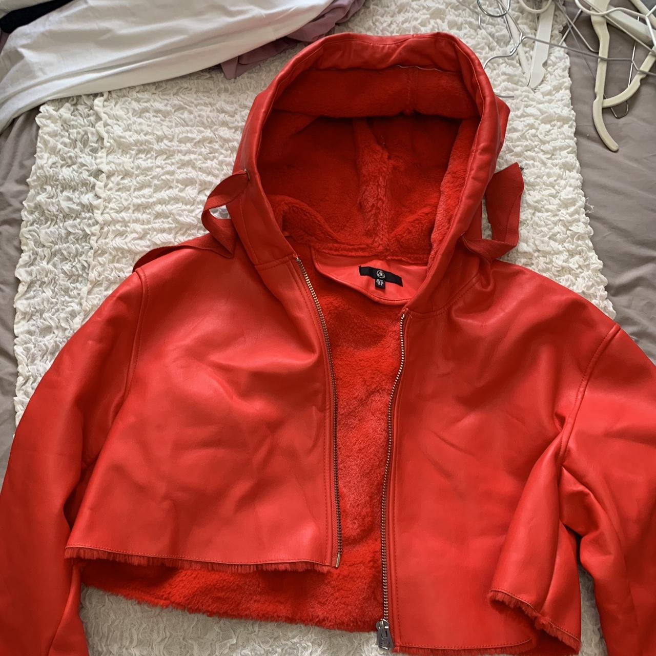 Missguided faux leather faux fur cropped jacket with... - Depop