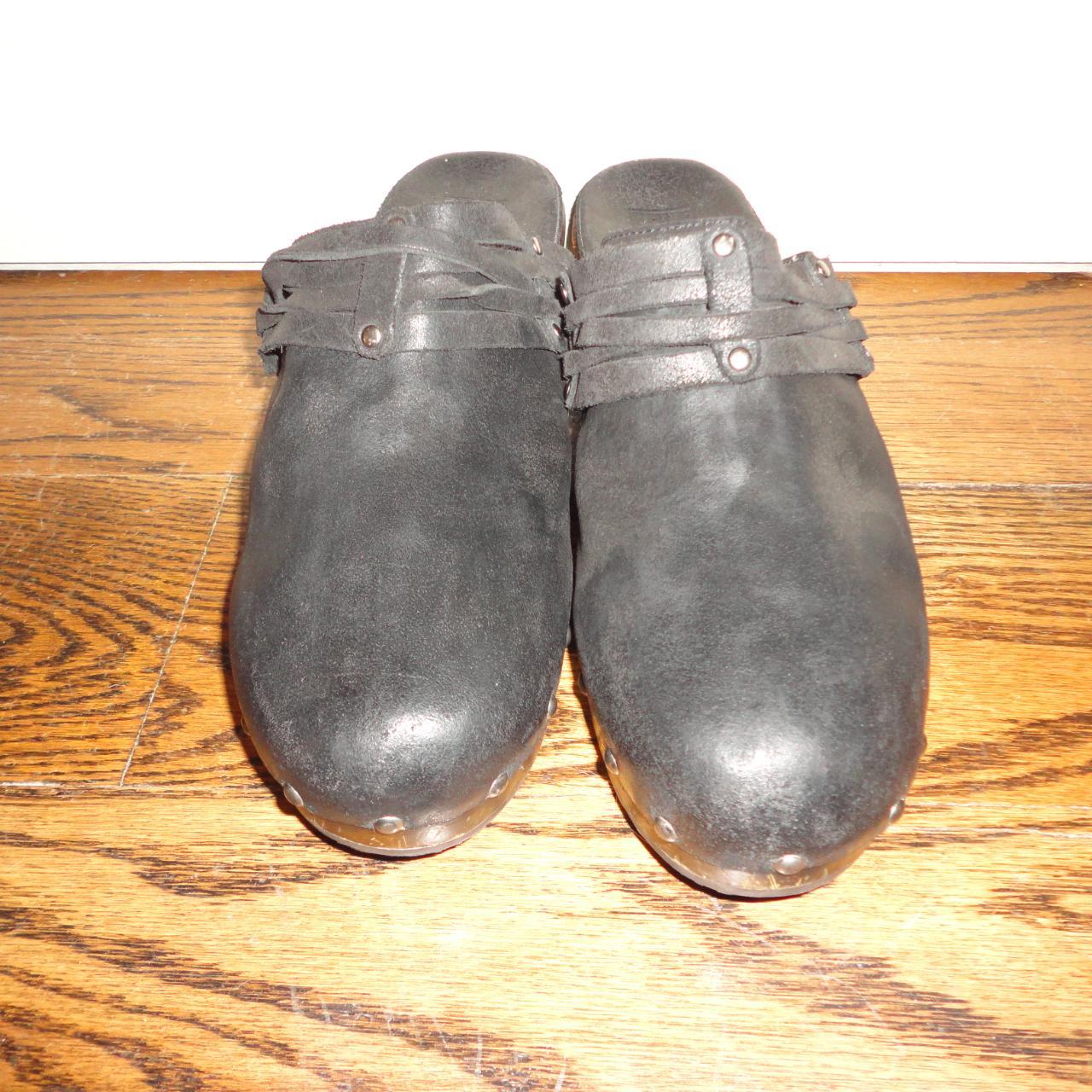 FRYE Women's "Clara" Black Leather Studded Clogs.... - Depop