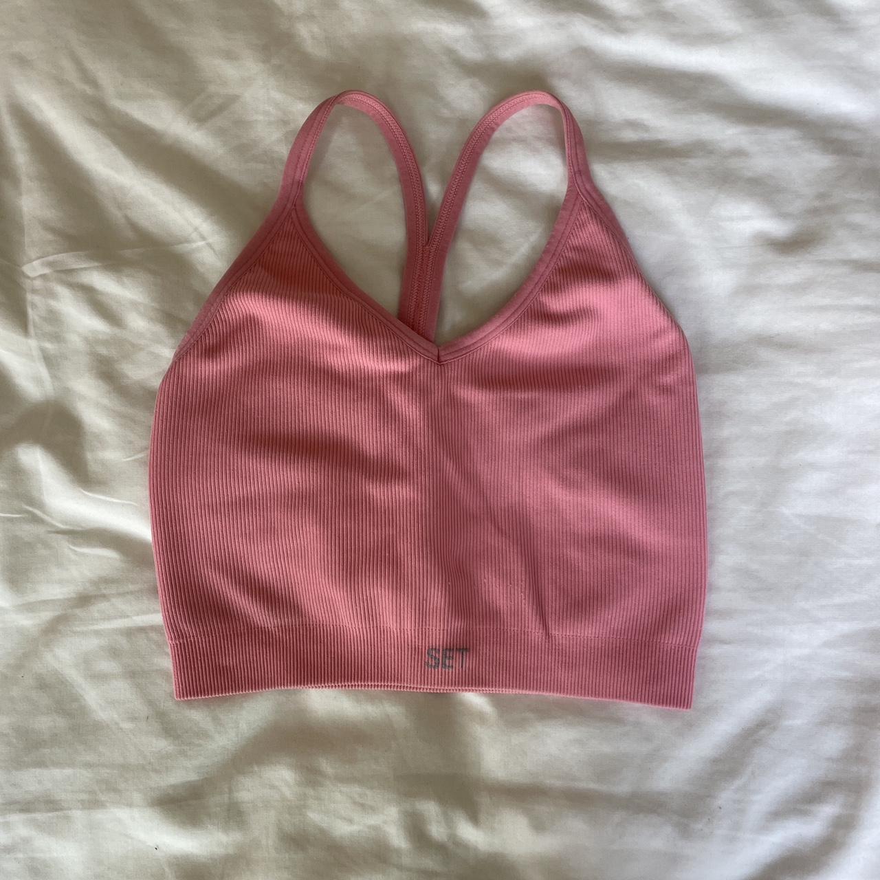 SET Active polly pink ribbed v sports bra - Depop