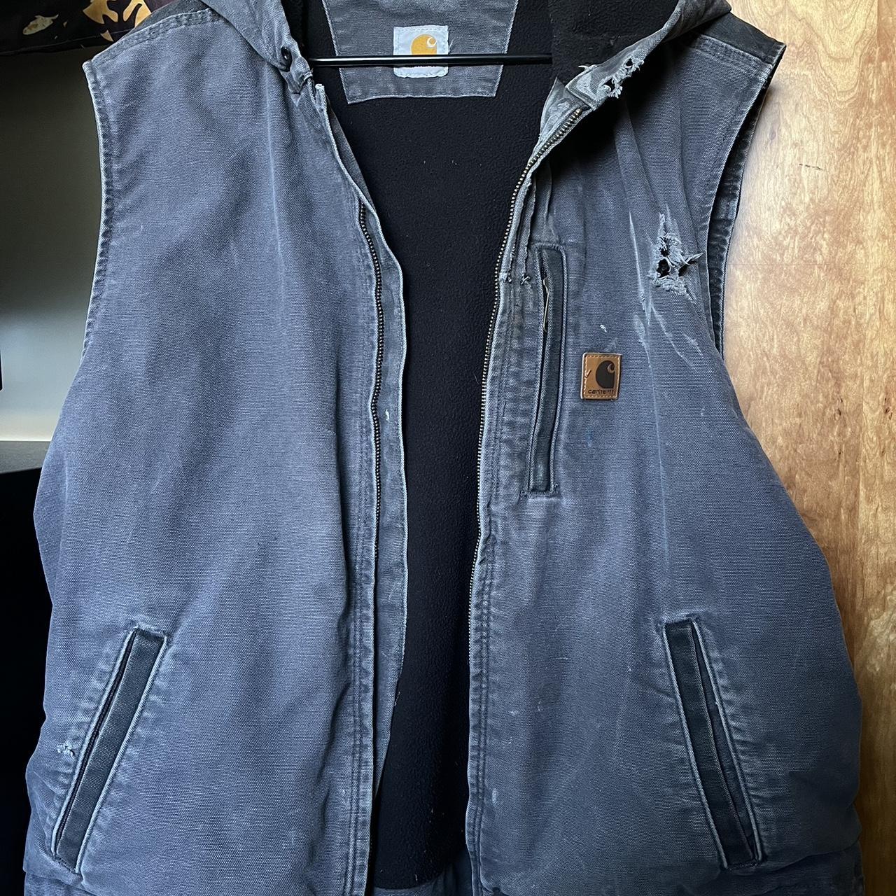 Vintage distressed Carhartt vest w/ hood, size XXL... - Depop