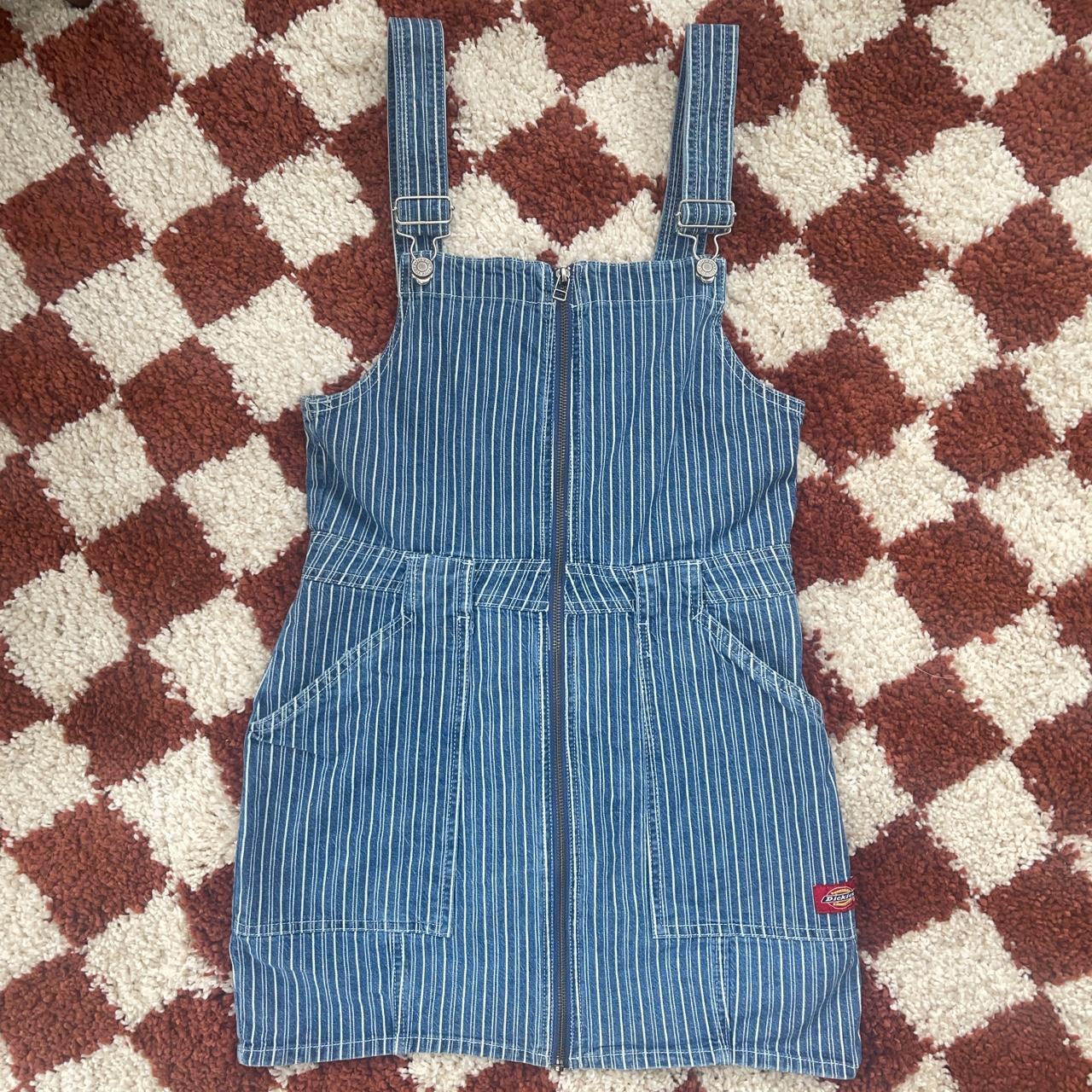 ⛓️Dickies⛓️ Blue and white pin striped denim zip up... - Depop