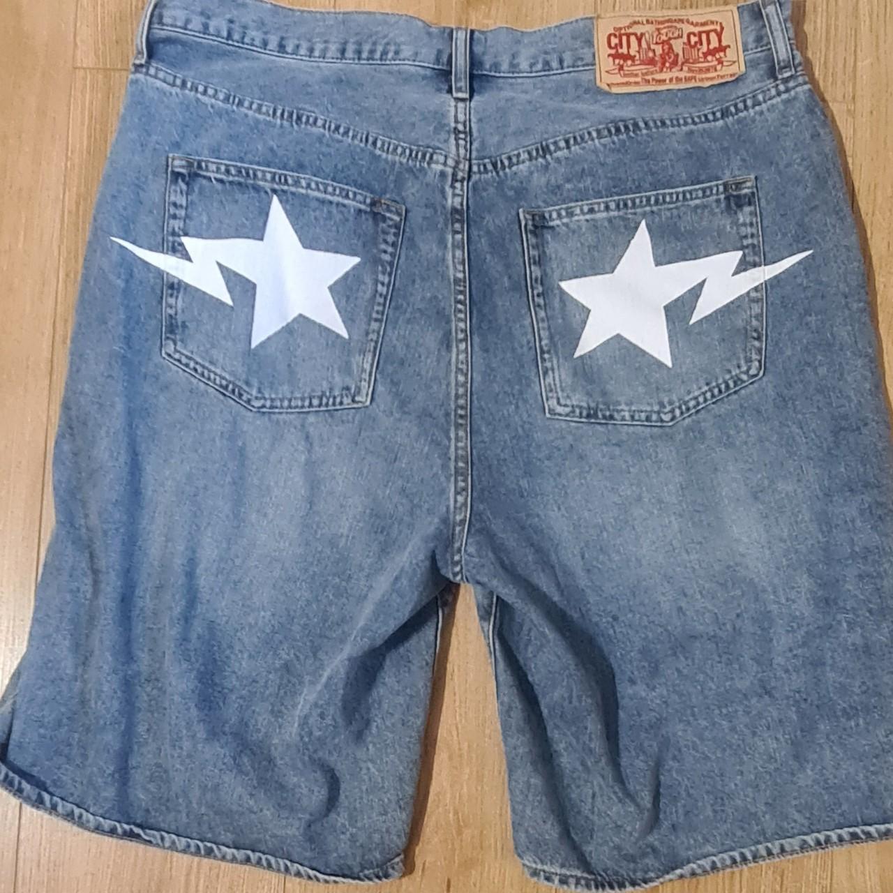 Bape vintage denim Jorts fits 32-34 Waist excellent... - Depop
