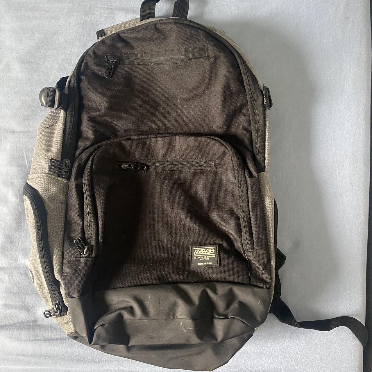 NOFEAR grey backpack Small hole unnoticeable - Depop
