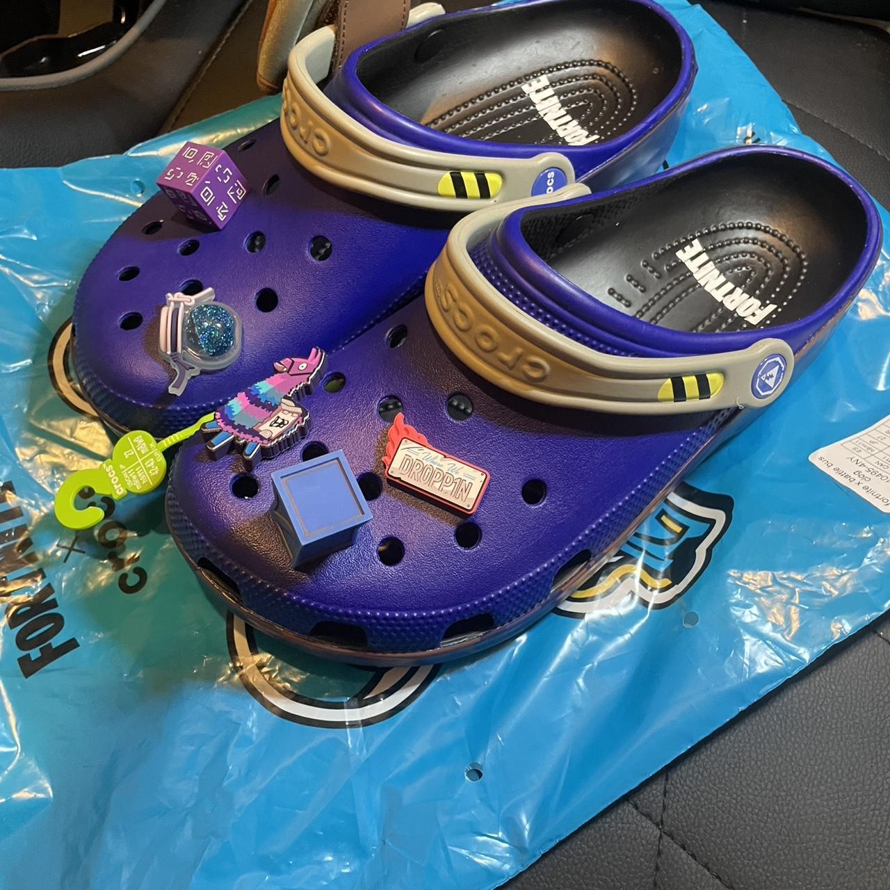 Purple and blue Fortnite Crocs #FortniteCollab Uk -... | Depop
