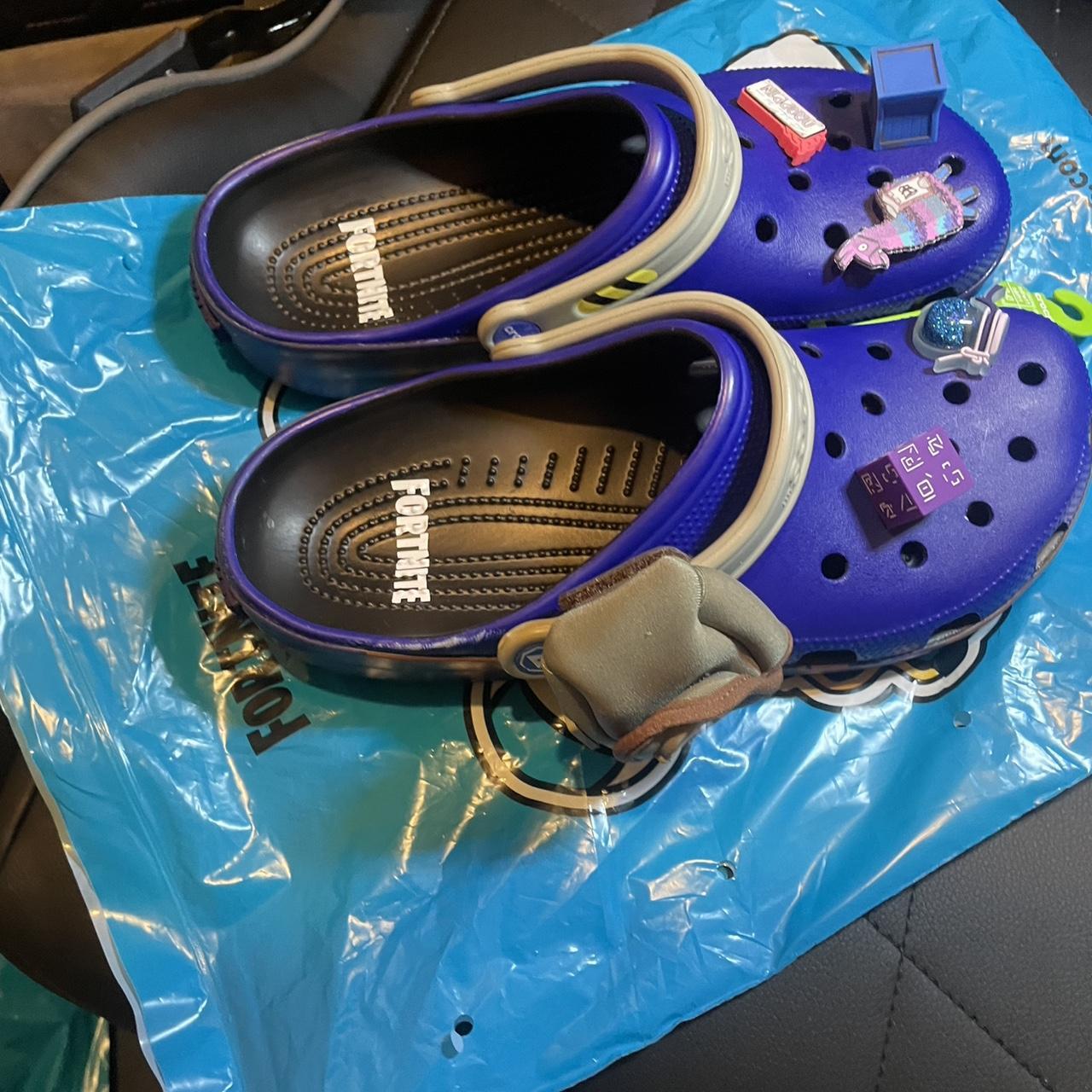 Purple and blue Fortnite Crocs #FortniteCollab Uk -... | Depop