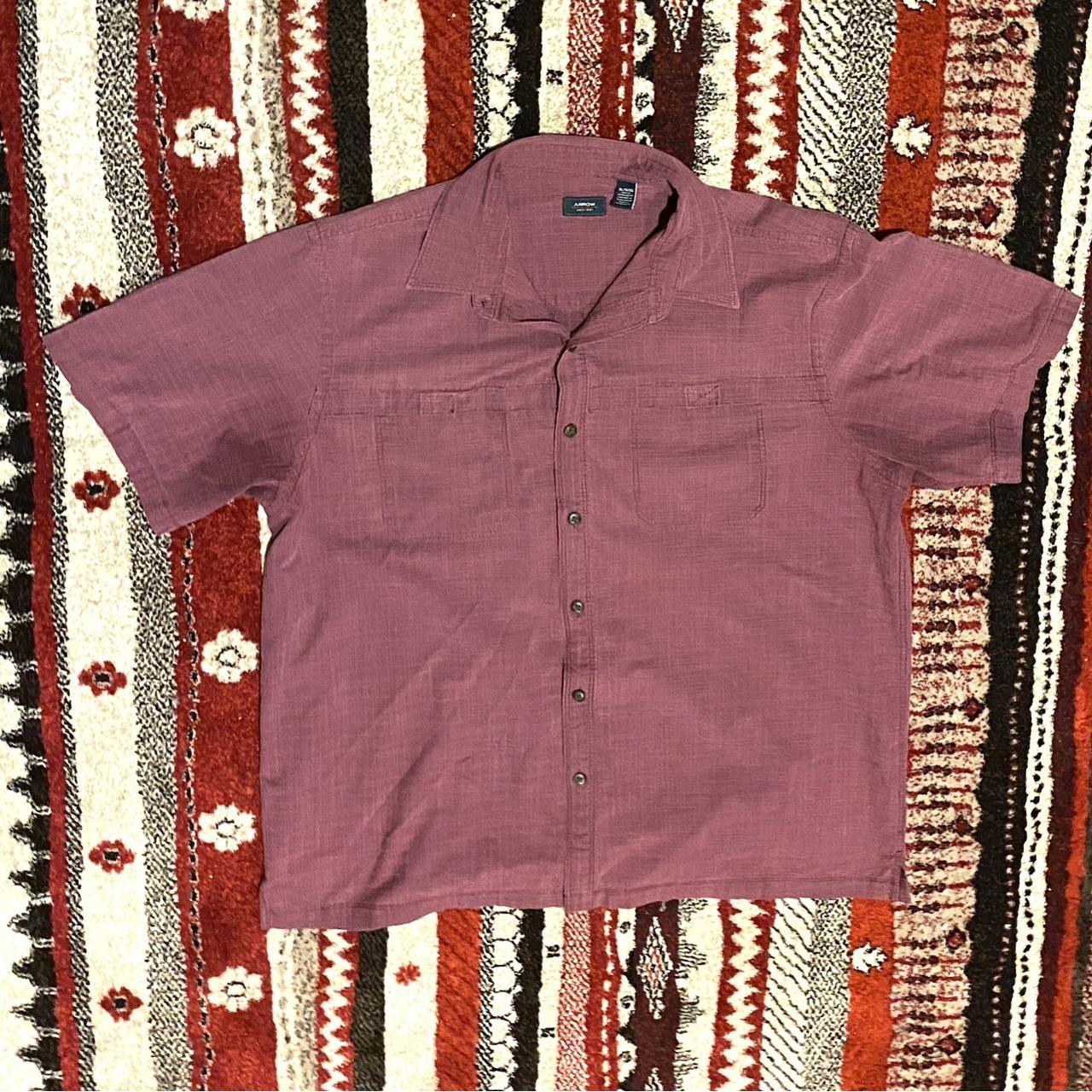 Boxy relaxed fit button down shirt Deep red with... - Depop