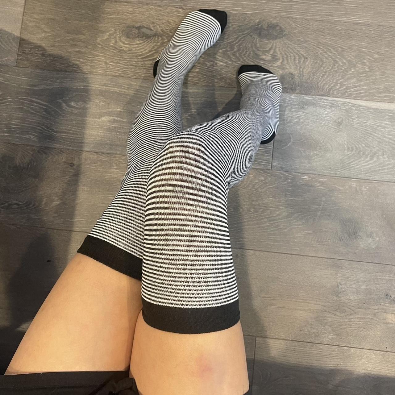 Striped over the knee tall socks. So girly, sexy,... - Depop
