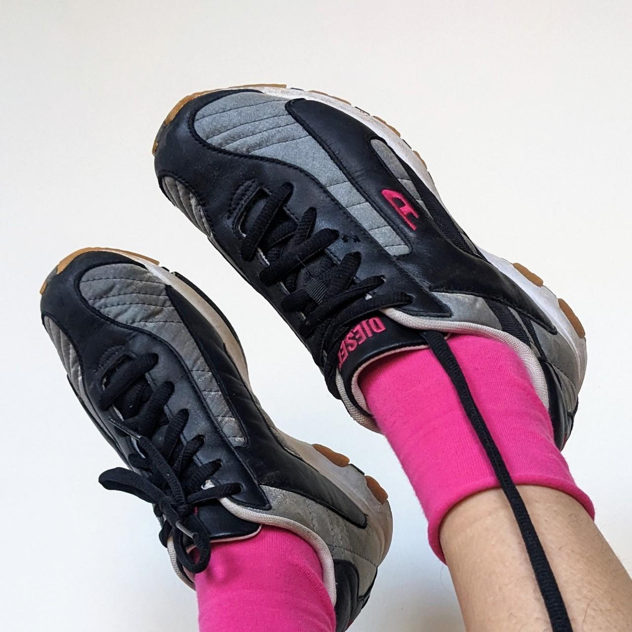 diesel silver black y2k blokecore trainers vintage... - Depop