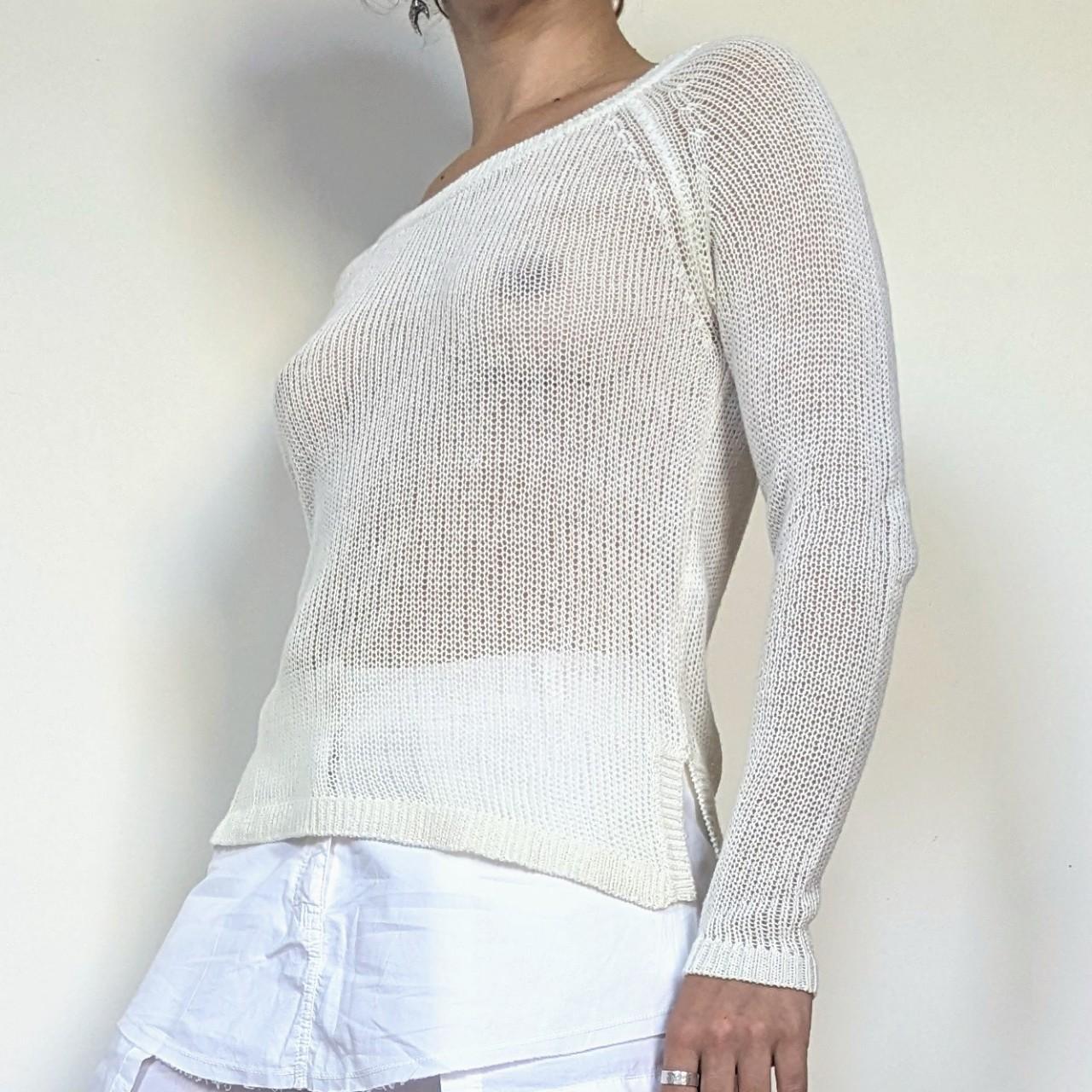 sheer cream knit top vintage 00s light crochet knit... - Depop