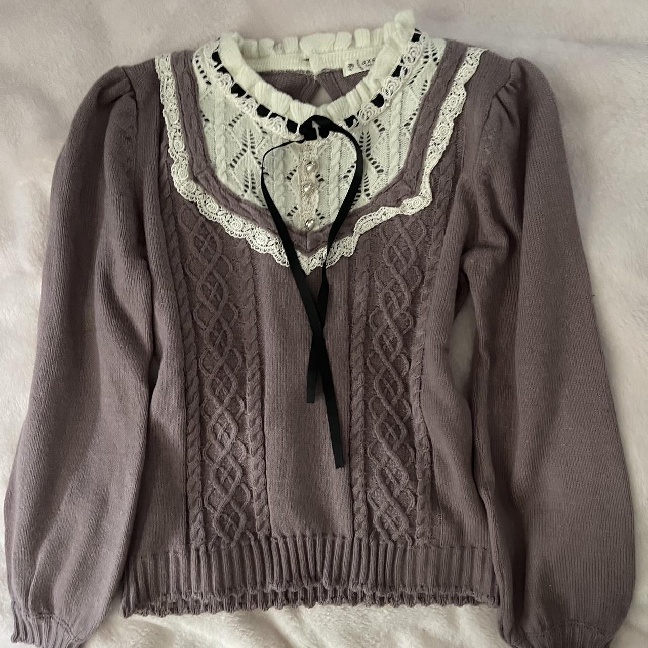 axes femme dark purple knit sweater Has faux pearl... - Depop