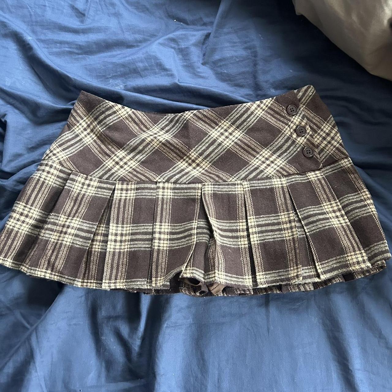 preppy plaid micro skirt with built in shorts size... - Depop