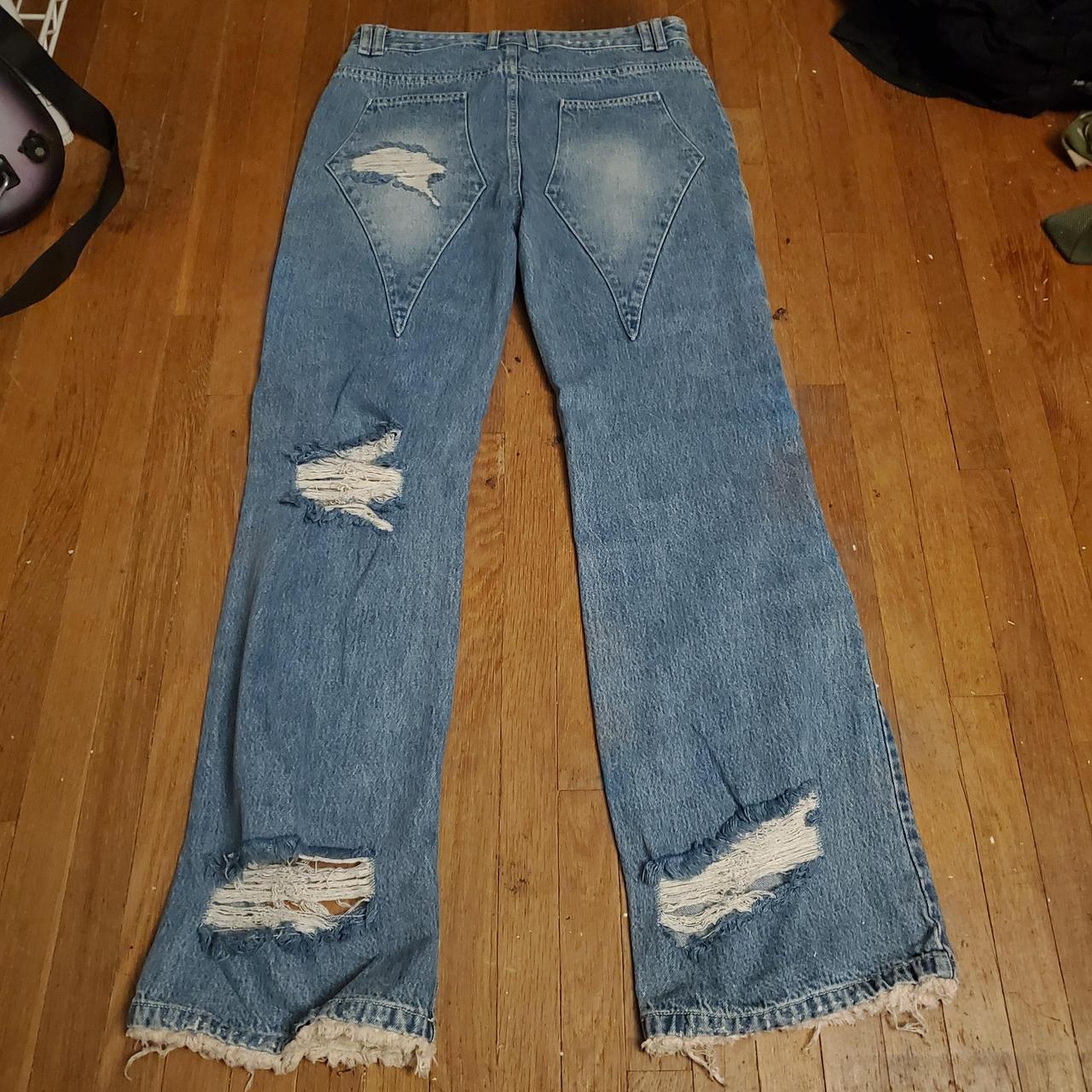 Rustial denim baggy distressed jeans 32x34 Rise:... - Depop