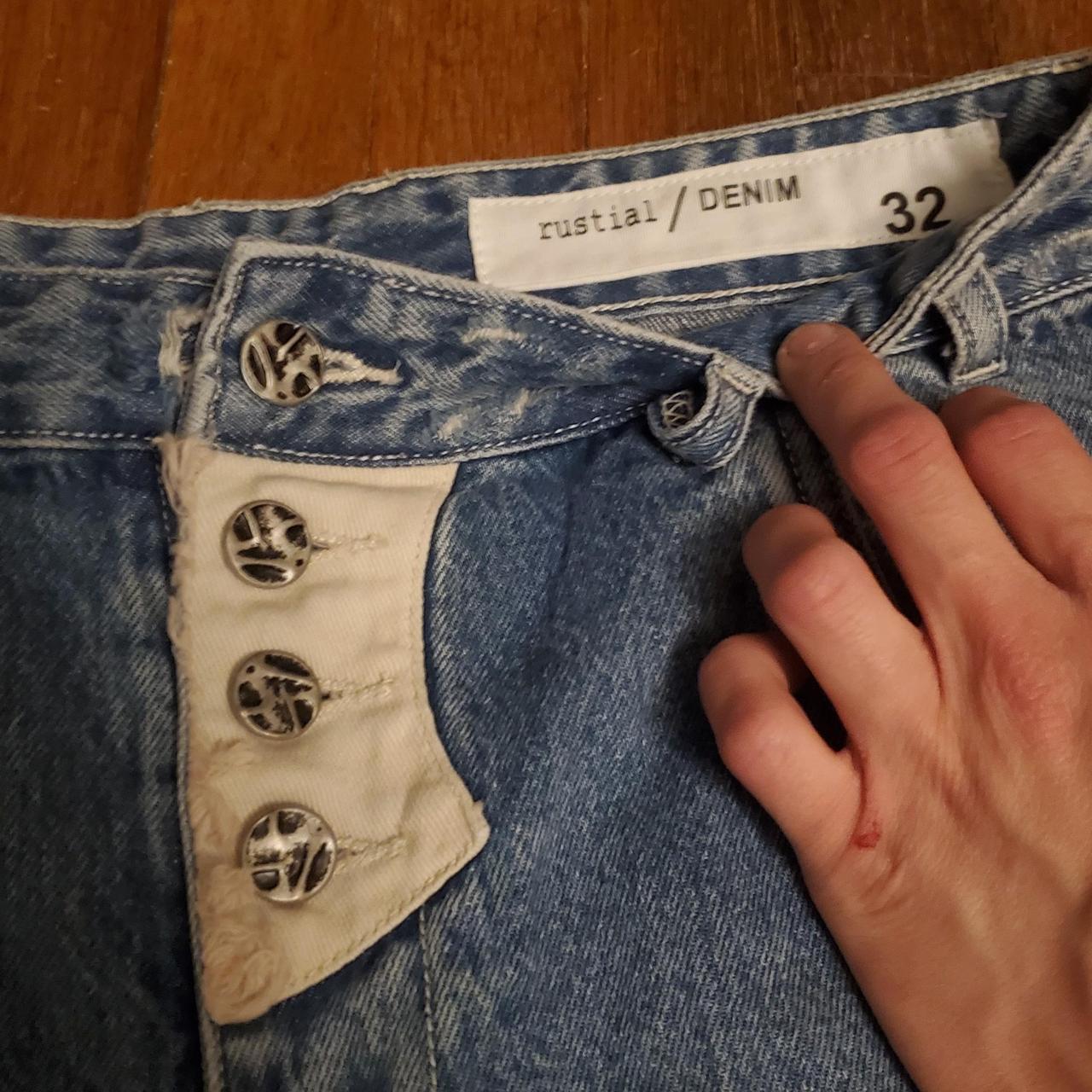 Rustial denim baggy distressed jeans 32x34 Rise:... - Depop