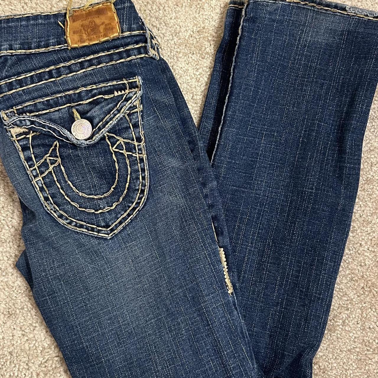 True Religion bootcut jeans Beige stitching... - Depop