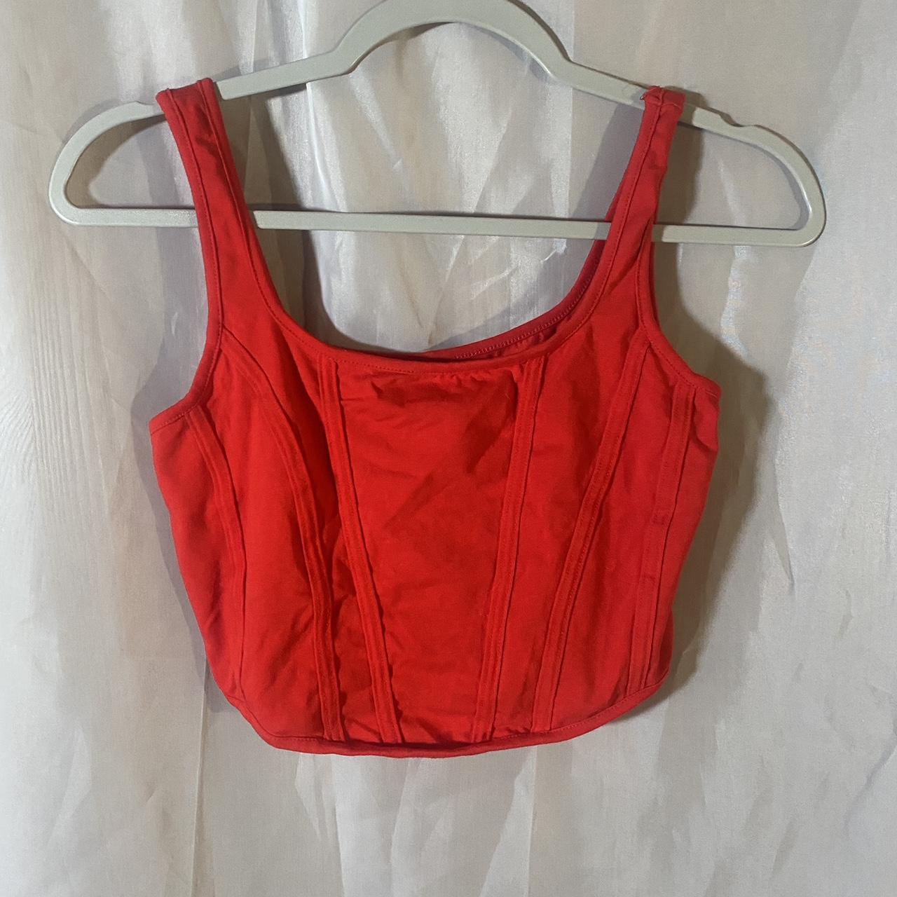 Shein Red corset like cropped tank top Size S -... - Depop