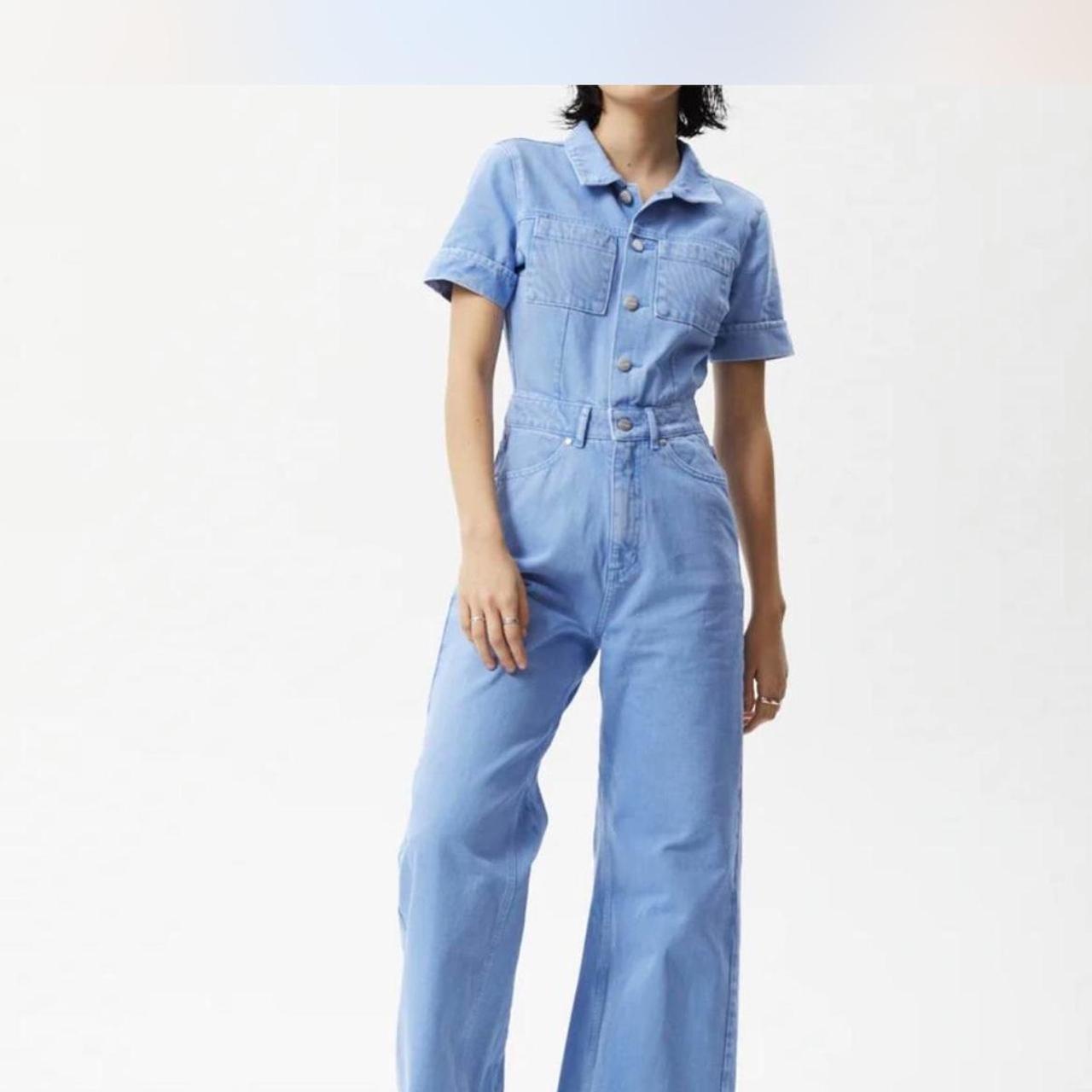 Afends Miami blue denim jumpsuit with short sleeves... | Depop