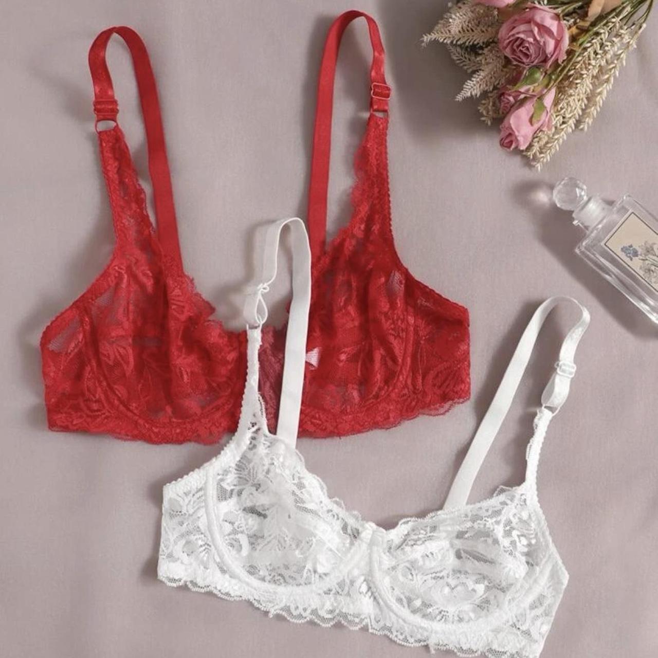 Description - 2 pack! White and red lace bralet. Has... - Depop