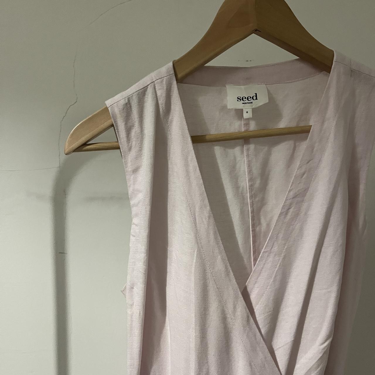 Seed Summer pink linen wrap dress - Depop