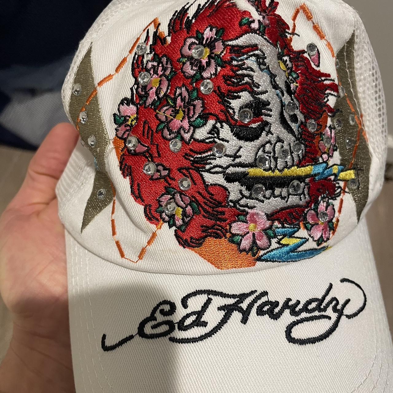 ed hardy cap perfectly white , not a single stain... - Depop
